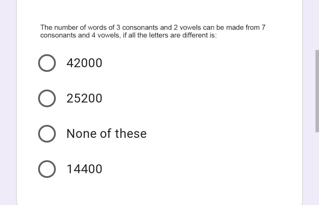 Solved The number of words of 3 consonants and 2 vowels can | Chegg.com