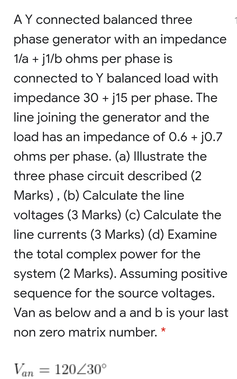 Solved AY connected balanced three phase generator with an | Chegg.com