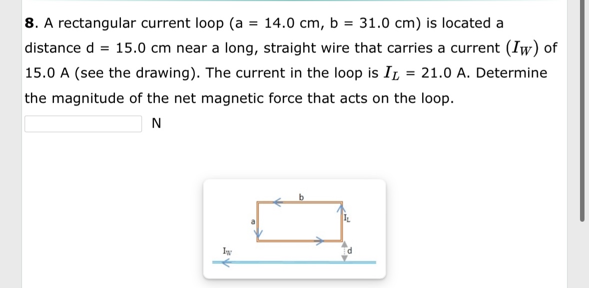 Solved A rectangular current loop (a)=14.0cm,b=(31.0cm) is | Chegg.com
