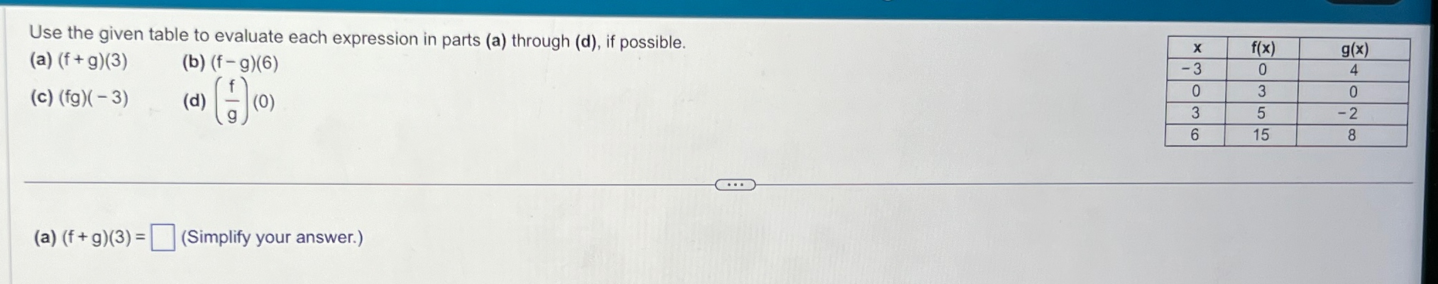 Solved Use the given table to evaluate each expression in | Chegg.com