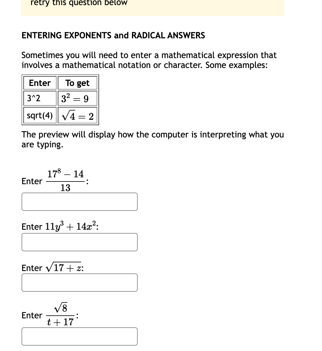 Solved retry this question below ENTERING EXPONENTS and | Chegg.com