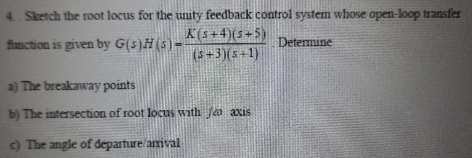 Solved 4. Sketch the root locus for the unity feedback | Chegg.com