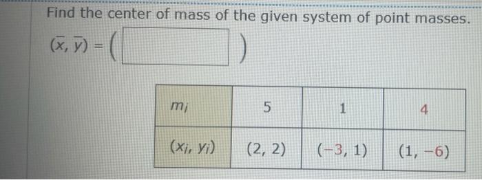 Solved Find the center of mass of the given system of point | Chegg.com