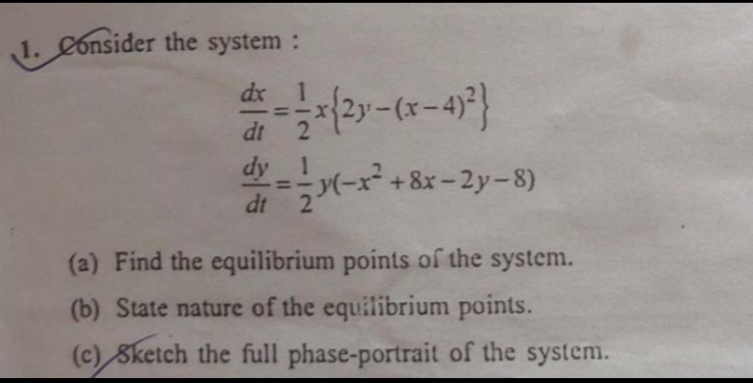 Solved this the dynamical system problem. Correctly solve | Chegg.com