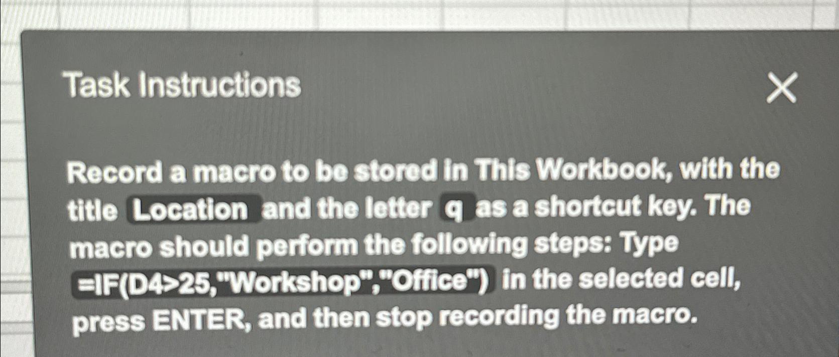 Solved Task InstructionsRecord a macro to be stored in This | Chegg.com