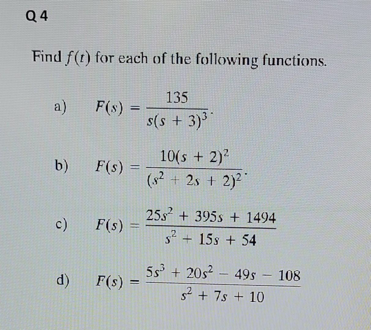 Solved Find f(t) for each of the following functions. a) | Chegg.com