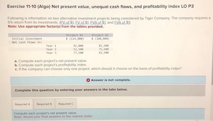 Solved Exercise 11-10 (Algo) Net present value, unequal cash | Chegg.com