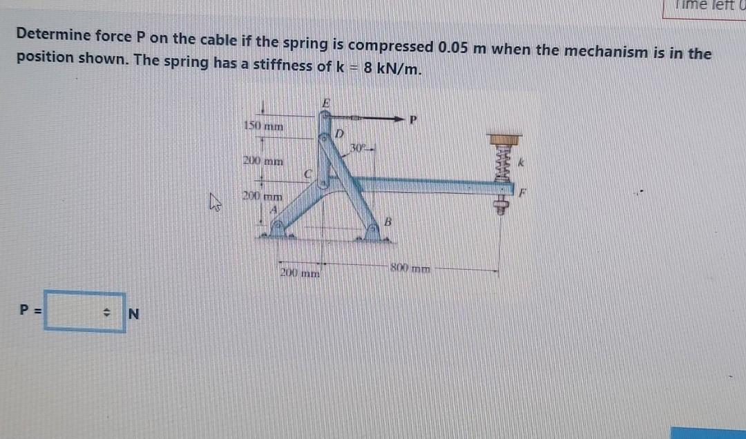 Solved wme lett Determine force P on the cable if the spring | Chegg.com