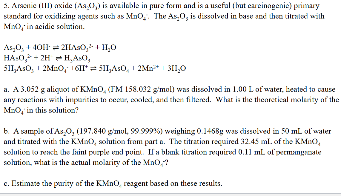 Arsenic (III) ﻿oxide (As2O3) is ﻿available in ﻿pure | Chegg.com