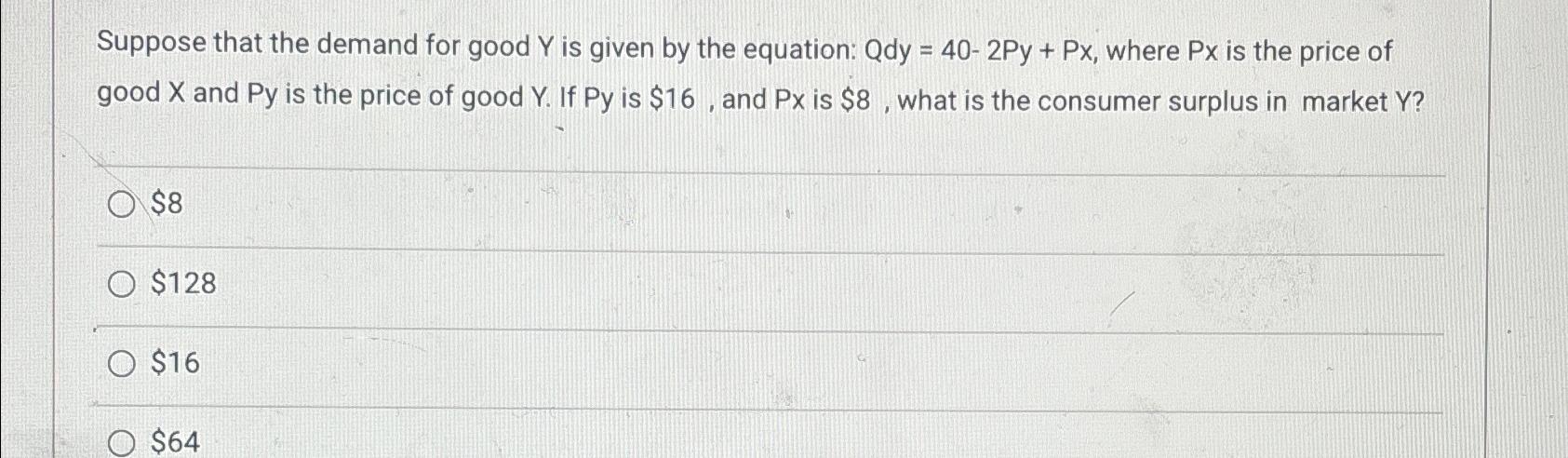 Solved Suppose that the demand for good Y ﻿is given by the | Chegg.com