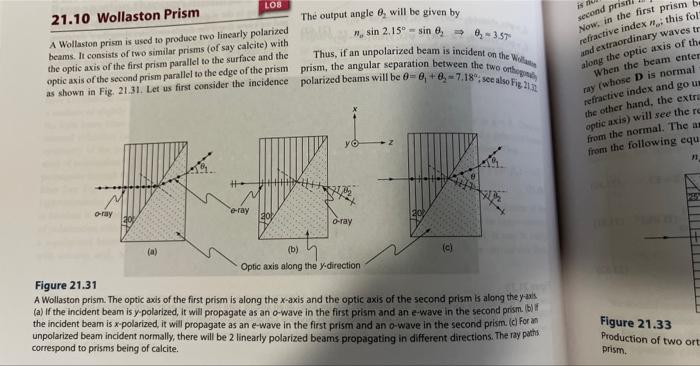 Solved 21.20 Consider a Wollaston prism consisting of two | Chegg.com
