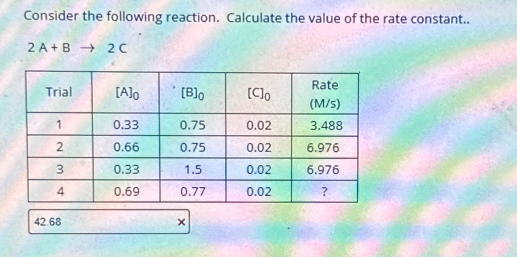 Solved Consider the following reaction. Calculate the value | Chegg.com