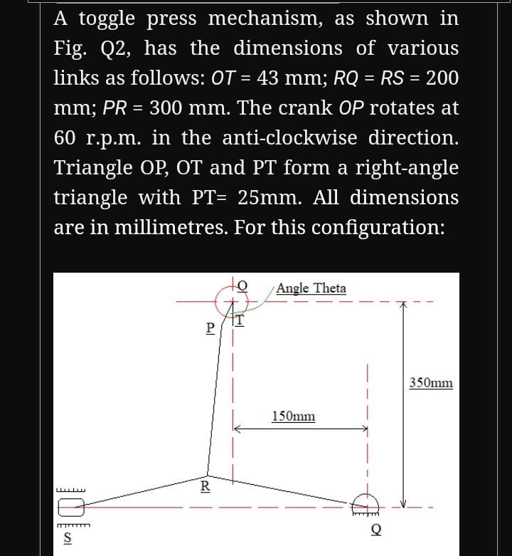 Solved A toggle press mechanism, as shown in Fig. Q2, has | Chegg.com