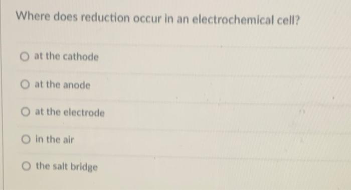 Solved Where does reduction occur in an electrochemical | Chegg.com
