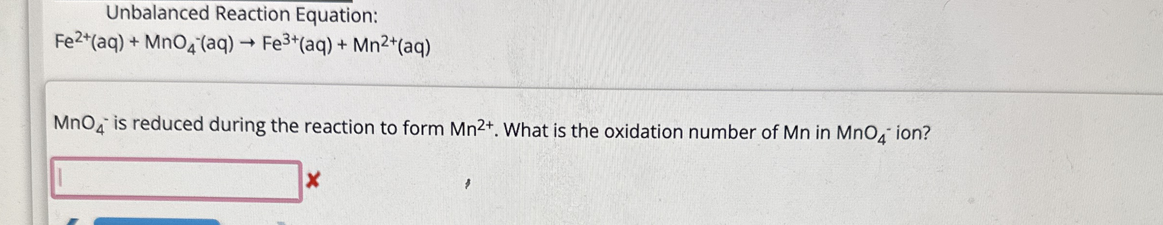 Solved Unbalanced Reaction | Chegg.com