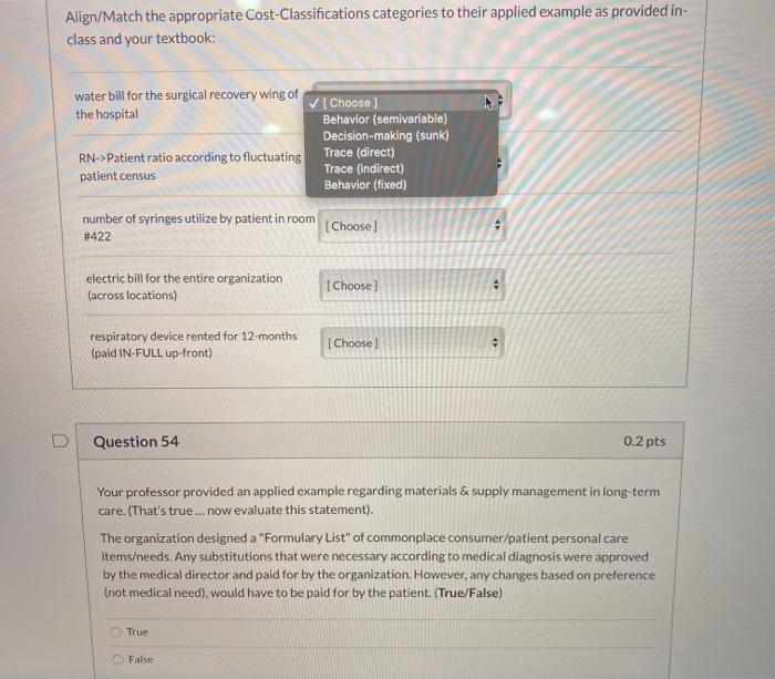 Align/Match the appropriate Cost-Classifications | Chegg.com