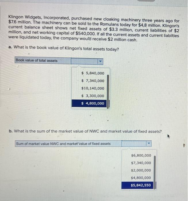 Solved Klingon Widgets, Incorporated, purchased new cloaking | Chegg.com