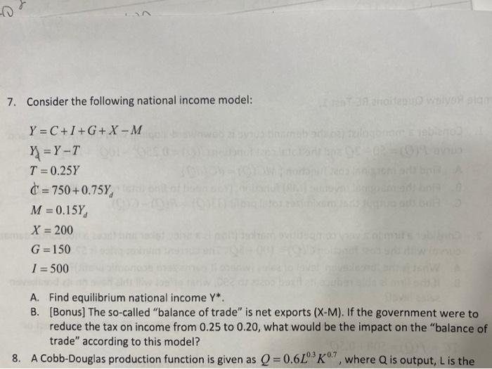 Solved (о 7. Consider the following national income model: | Chegg.com