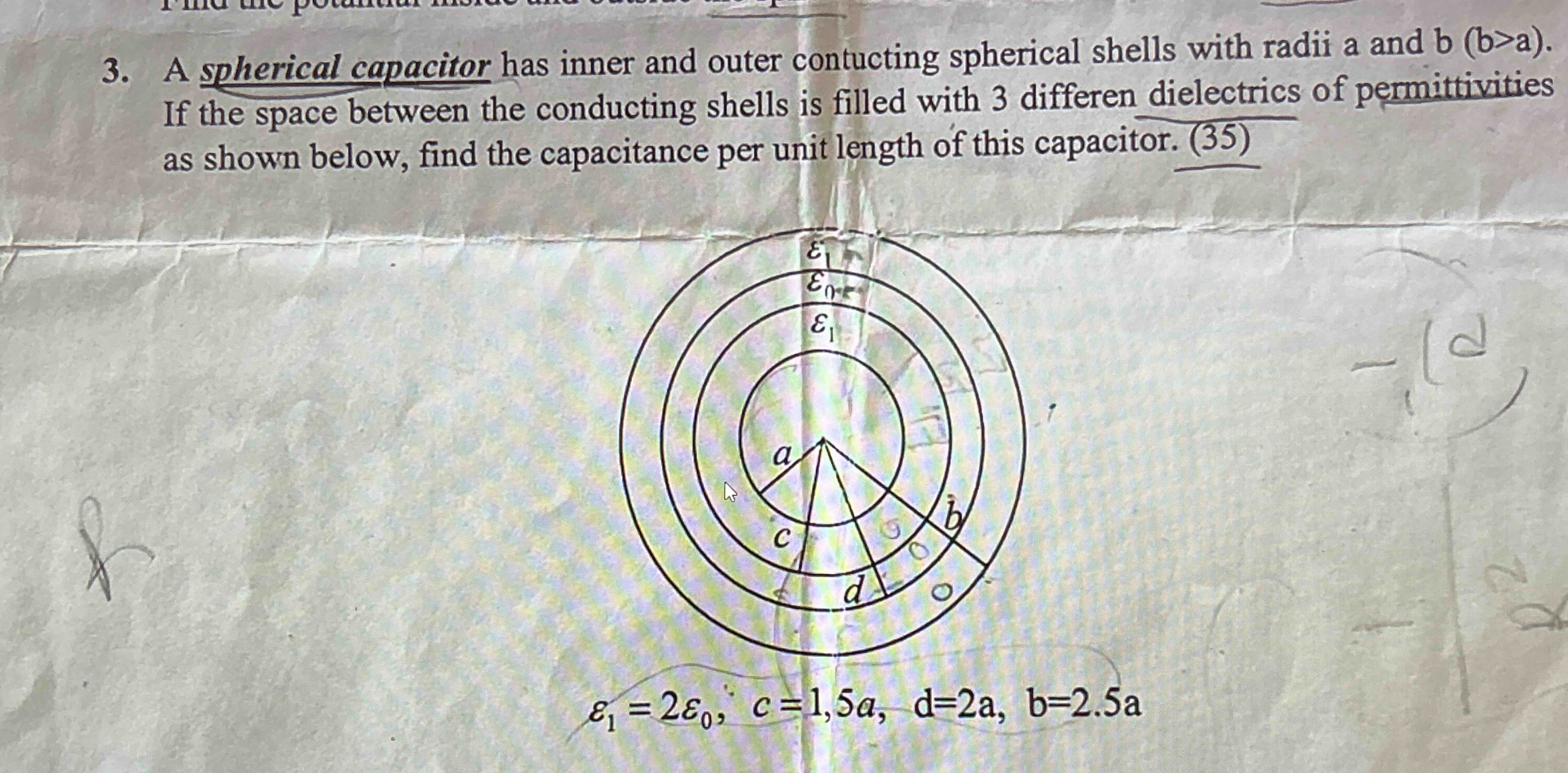 Solved 3. ﻿A spherical capacitor has inner and outer | Chegg.com