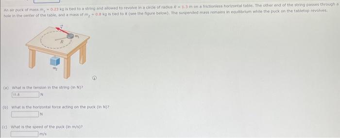Solved An aif puck of moss m2=0.23Kg is tied to a string and | Chegg.com