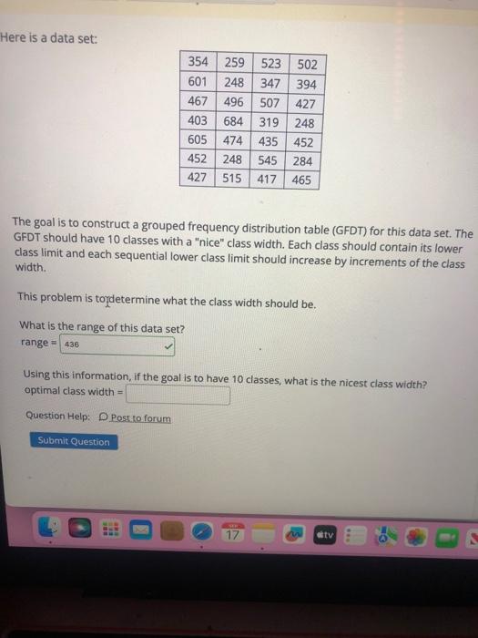 Here is a data set: The goal is to construct a | Chegg.com