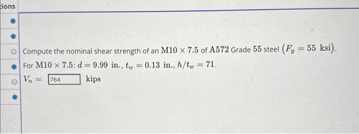 Solved Compute the nominal shear strength of an M10 ×7.5 of | Chegg.com