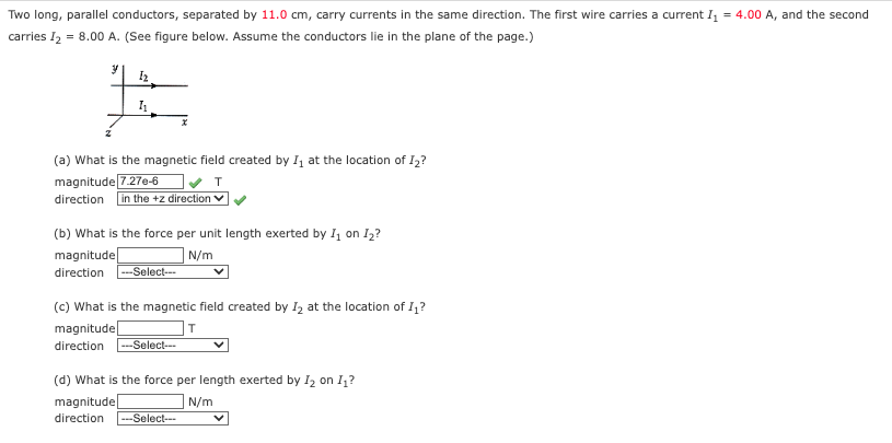 Solved Two long, parallel conductors, separated by 11.0cm, | Chegg.com