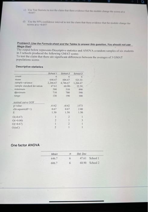 Solved Problem1 (Use the Formula sheet and the Tables to | Chegg.com