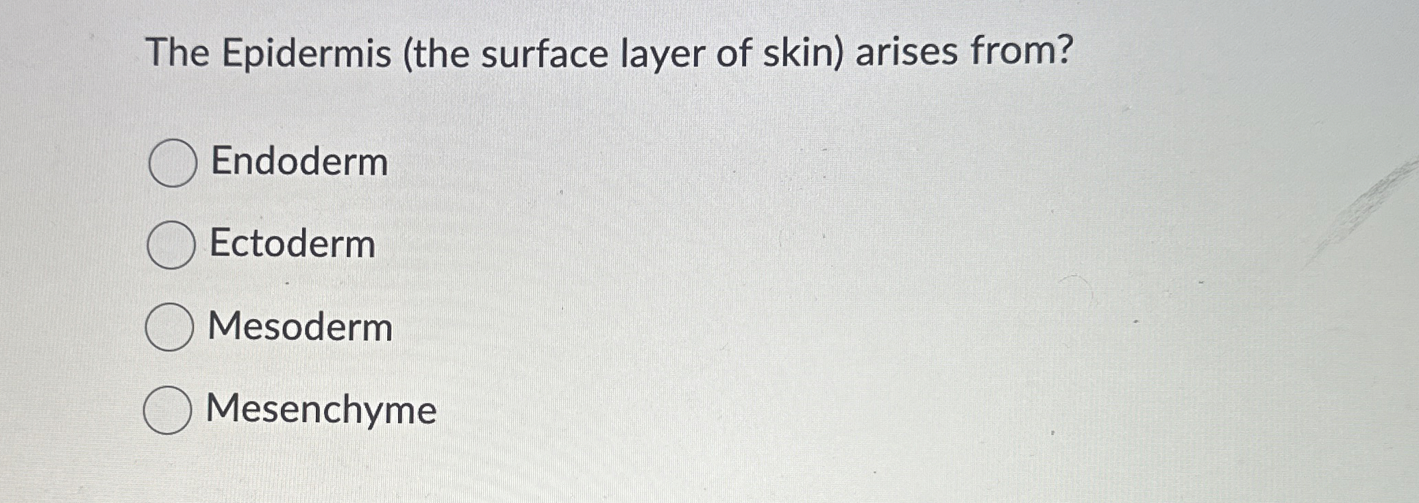 Solved The Epidermis (the surface layer of skin) ﻿arises | Chegg.com