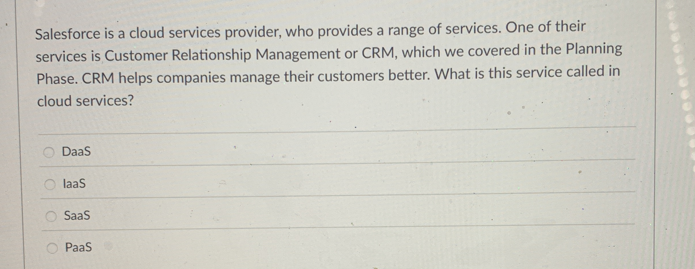 Solved Salesforce is a cloud services provider, who provides | Chegg.com