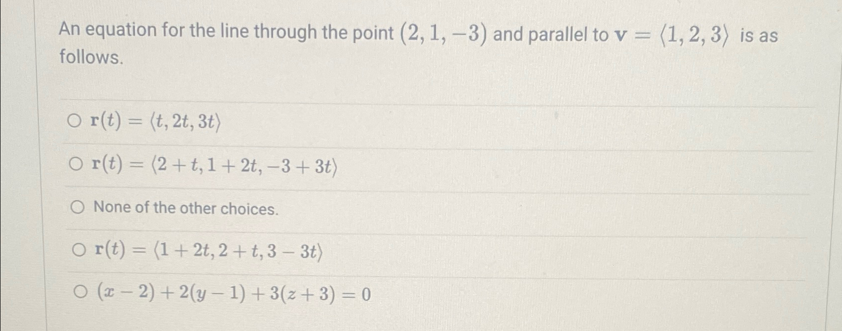 Solved An equation for the line through the point (2,1,-3) | Chegg.com