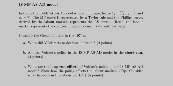 IS-MP-AS-AD model Initially, the IS-MP-AS-AD model is | Chegg.com