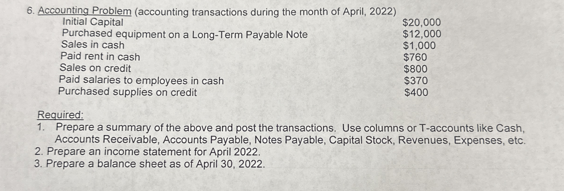 Accounting Problem (accounting transactions during | Chegg.com