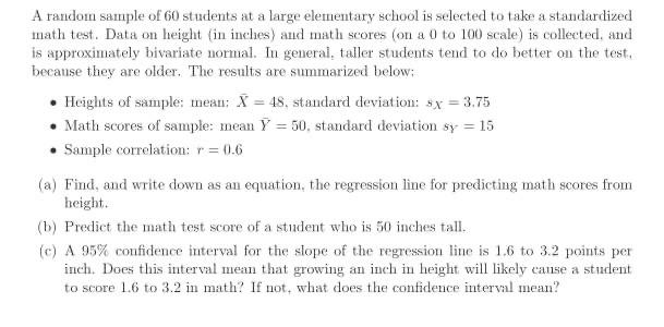 Solved A random sample of 60 students at a large elementary | Chegg.com
