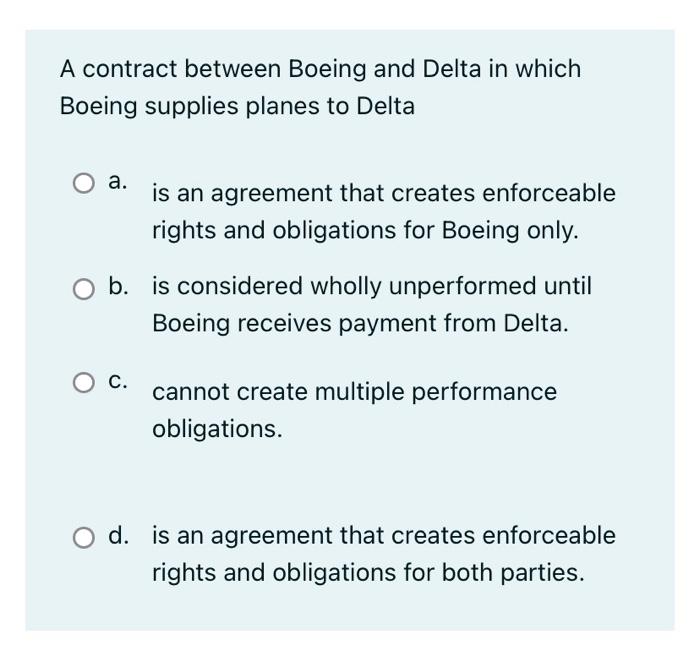 Solved A contract between Boeing and Delta in which Boeing | Chegg.com