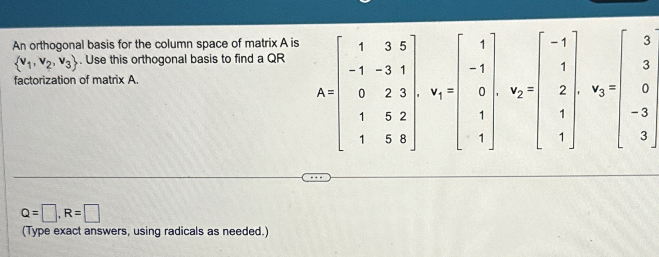 Solved An orthogonal basis for the column space of matrix A | Chegg.com