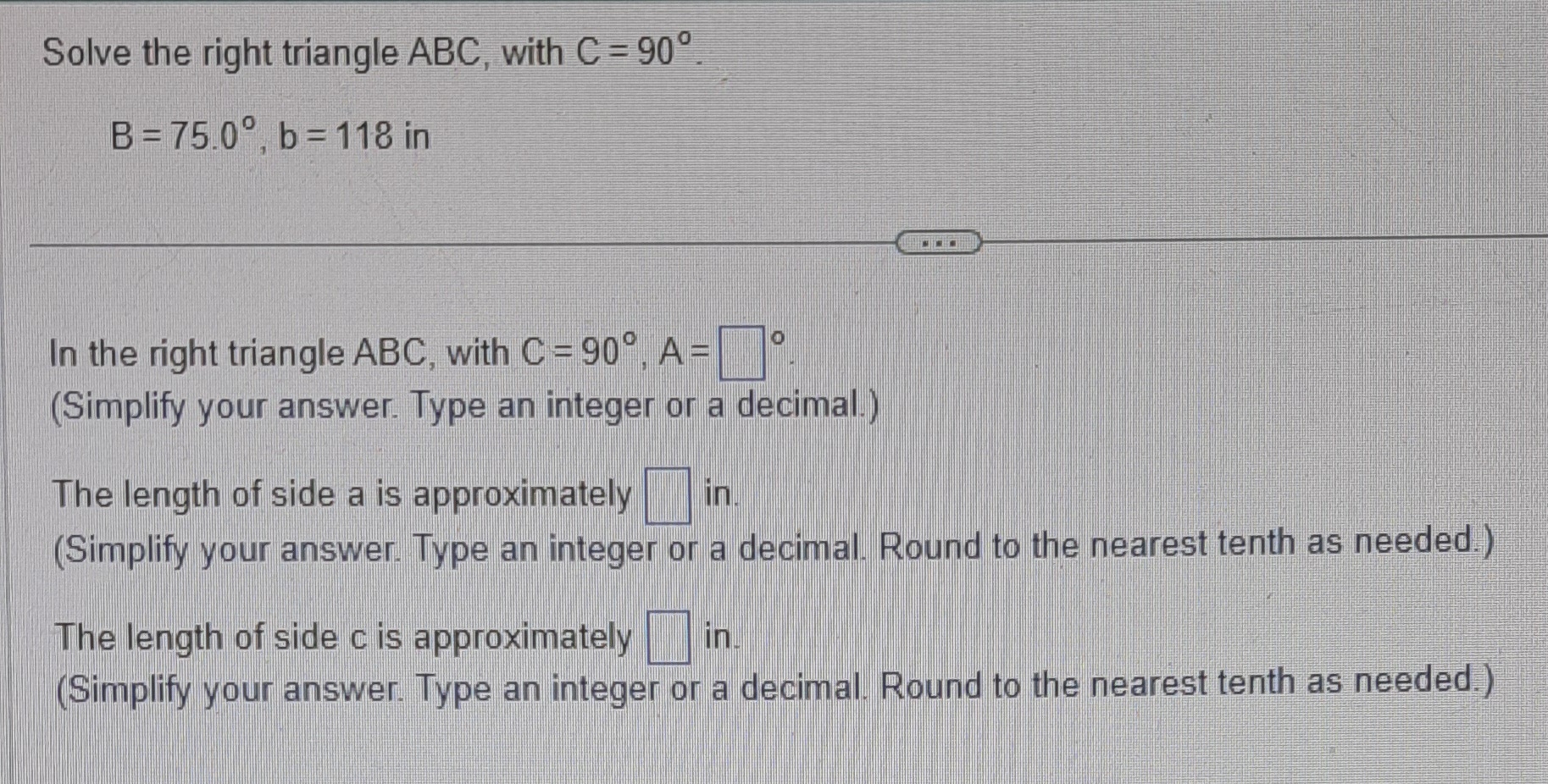 Solved Solve the right triangle ABC, with | Chegg.com
