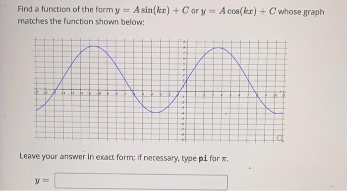 Solved Find a function of the form y = A sin(kx) + Cory= A | Chegg.com