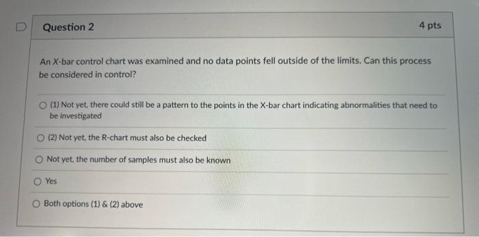 Solved An X-bar control chart was examined and no data | Chegg.com