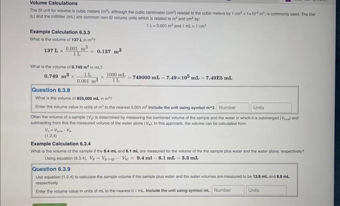 Solved Volume Calculations The Si unit for volume is cubic | Chegg.com