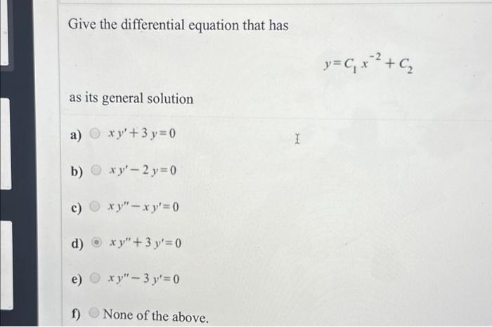 Solved Give the differential equation that has as its | Chegg.com