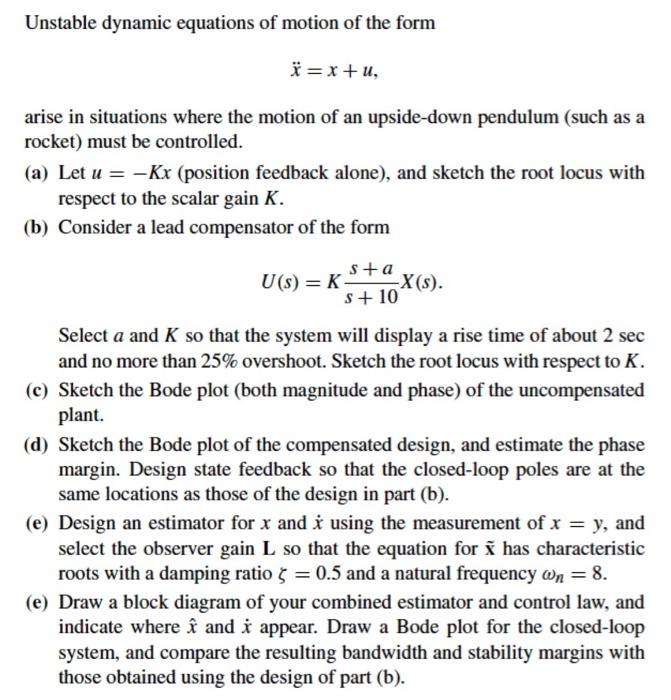 Solved Unstable dynamic equations of motion of the form | Chegg.com