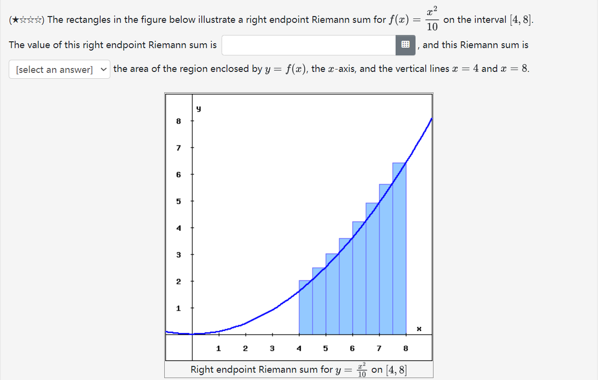 Solved The value of this right endpoint Riemann sum is , | Chegg.com
