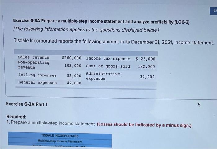 Solved CH Exercise 6-3A Prepare a multiple-step income | Chegg.com