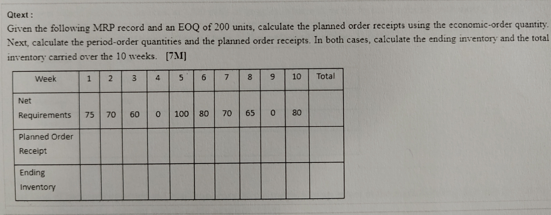 Solved Qtext :Given the following MRP record and an EOQ of | Chegg.com