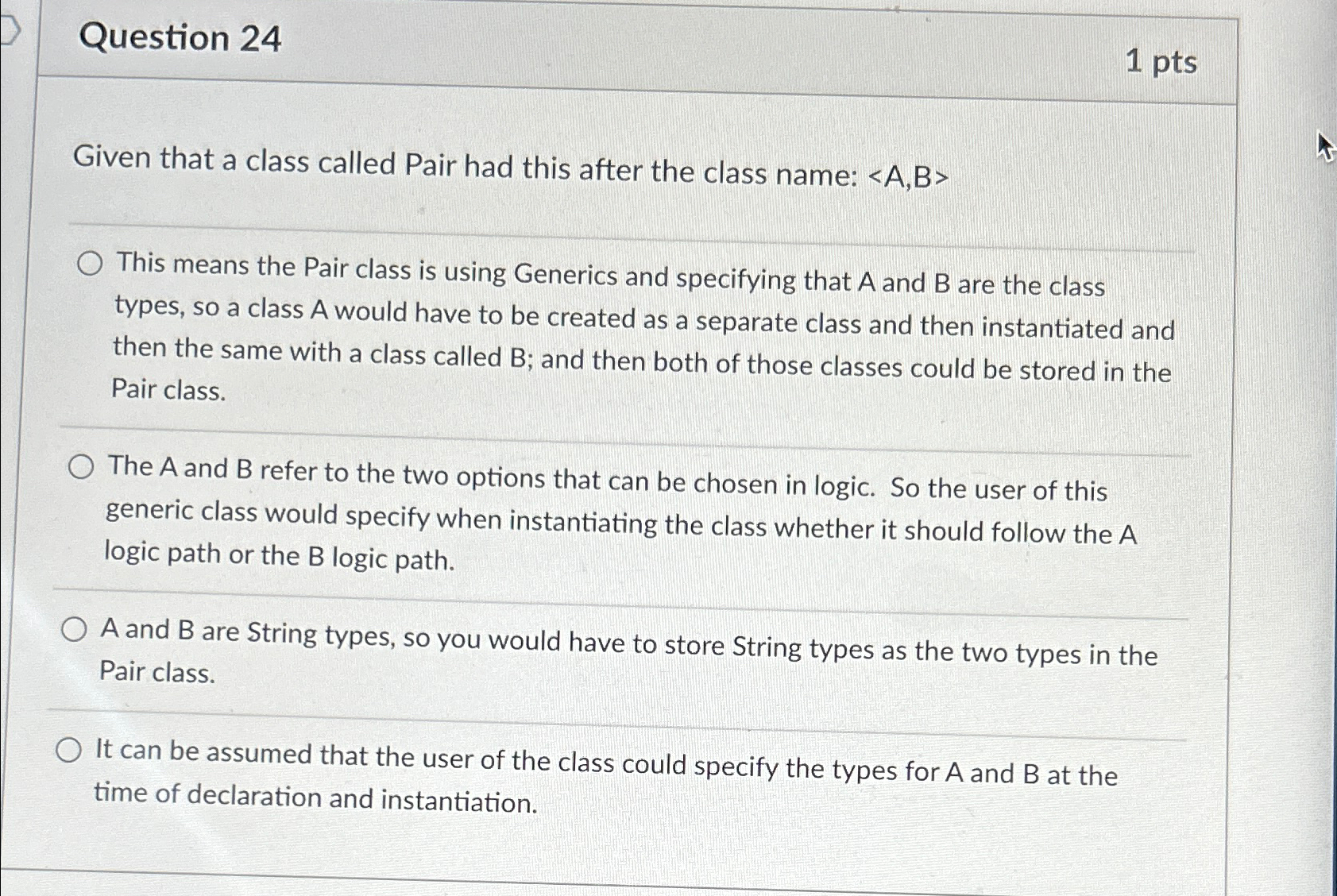 Solved Question 241 ﻿ptsGiven that a class called Pair had | Chegg.com