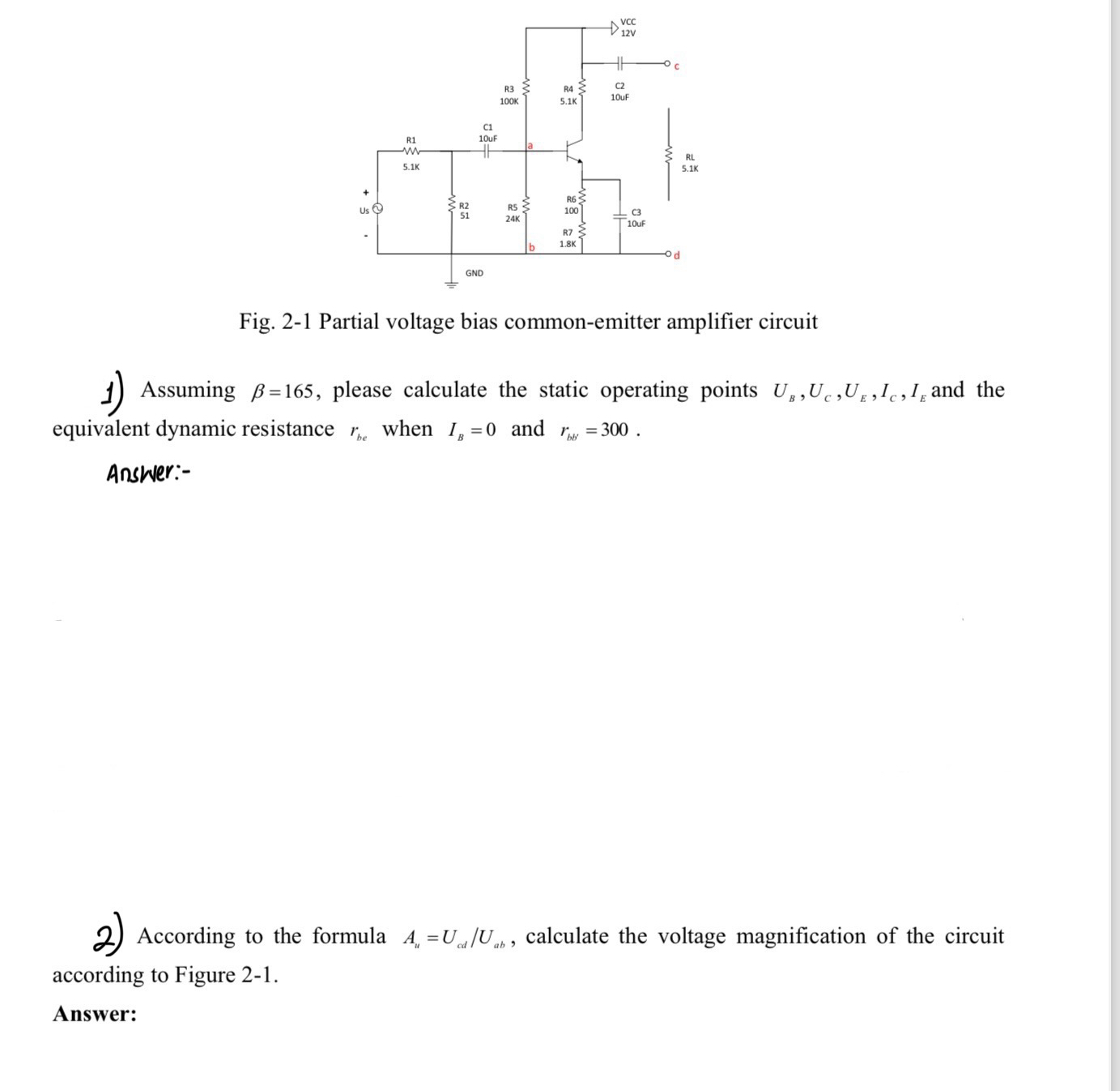 Solved Fig. 2-1 ﻿Partial voltage bias common-emitter | Chegg.com