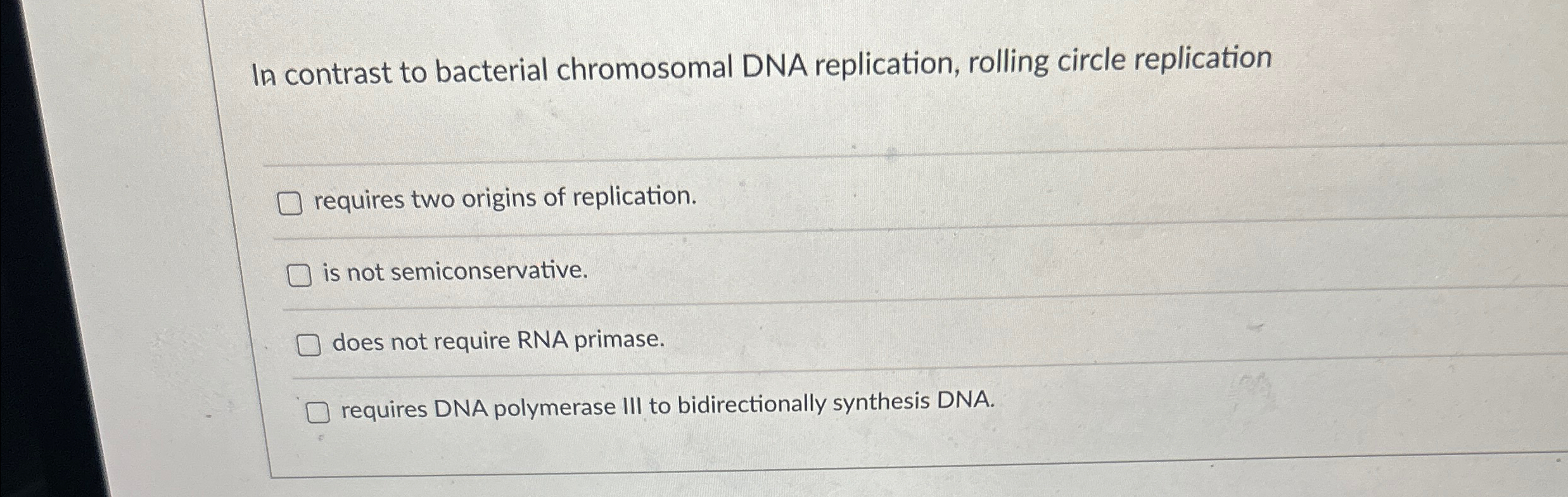Solved In contrast to bacterial chromosomal DNA replication, | Chegg.com
