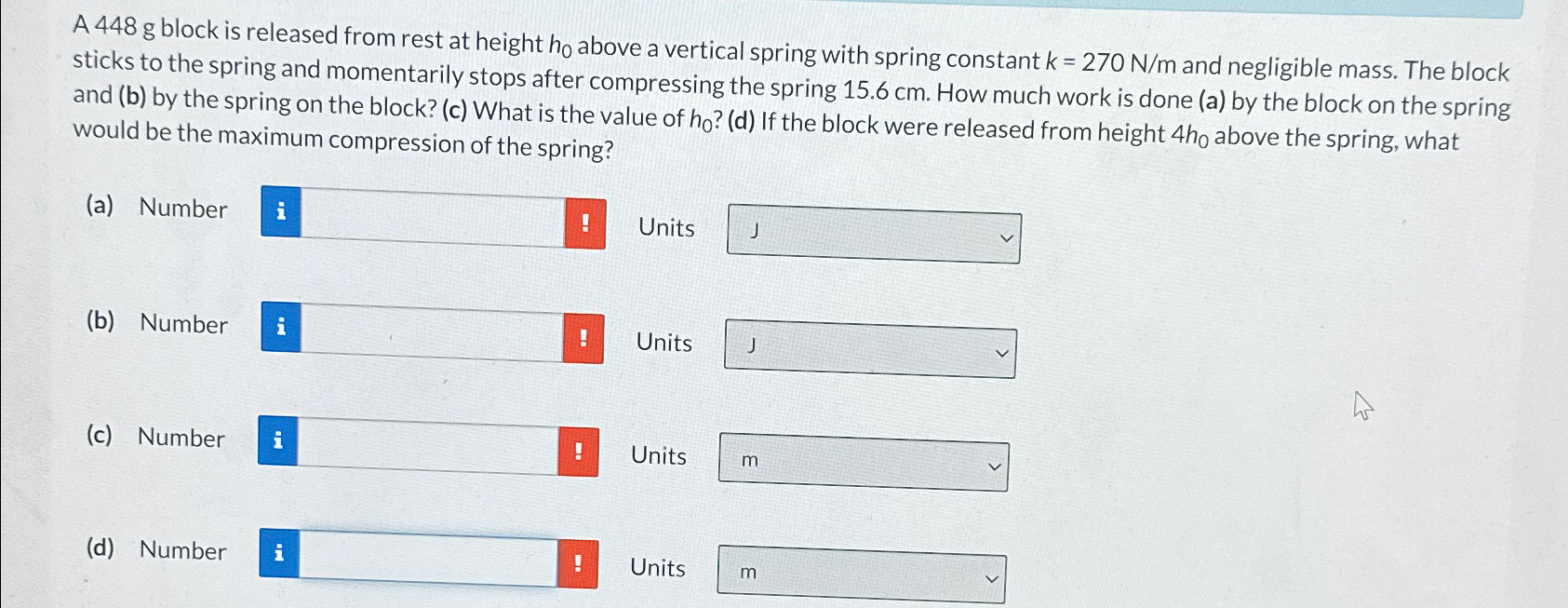Solved A 448g ﻿block is released from rest at height h0 | Chegg.com