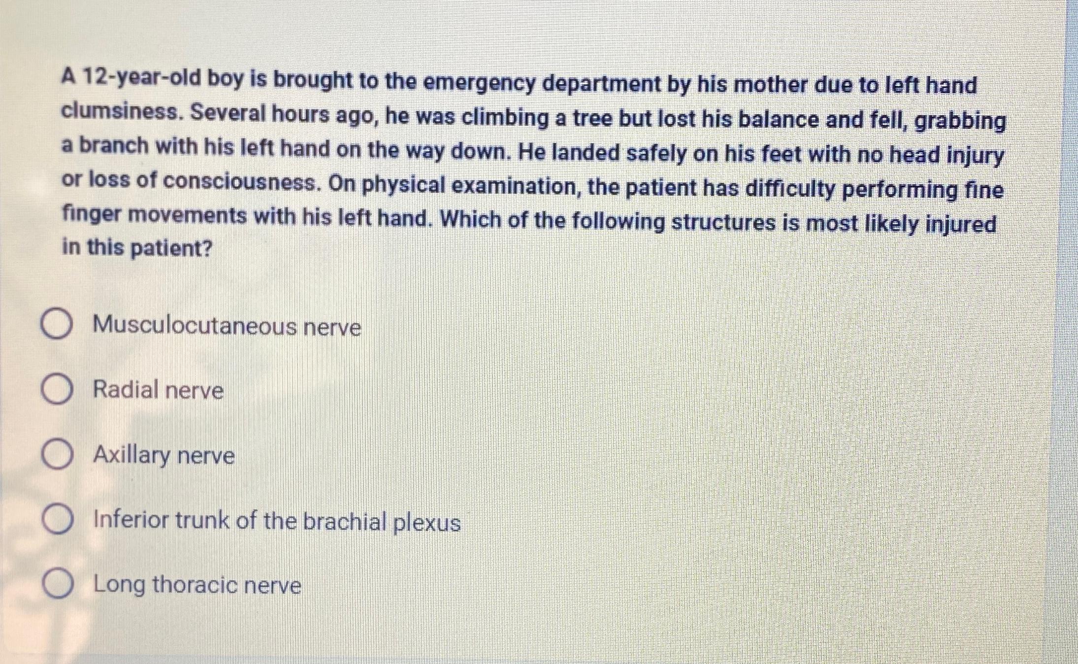 Solved A 12-year-old boy is brought to the emergency | Chegg.com